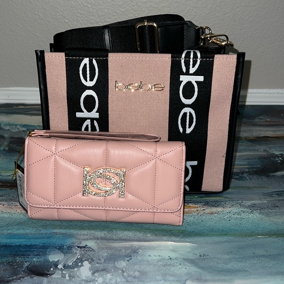 bebe | Bags | Bebe Canvas Top Handle Crossbody With Bebe Walletblush ...